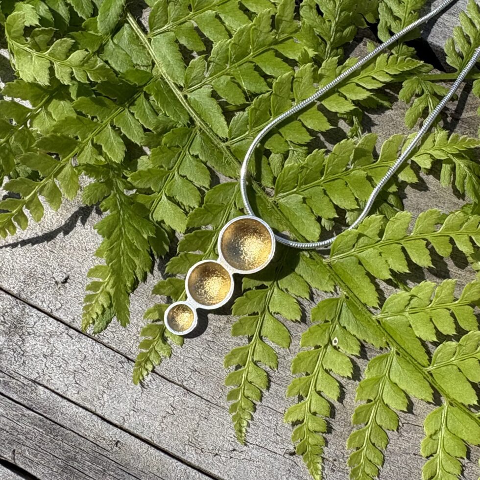 Small triple gold leaf dome pendant - Angie Young Designs